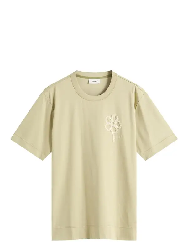 Nn07 Pedro Embroidered Flower T-shirt - Sage Green