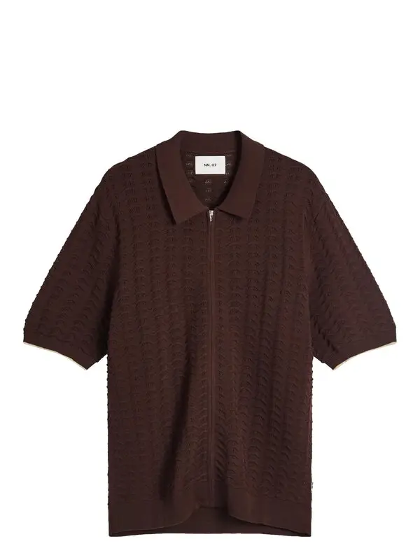 Nn07 Gustav Pointelle Stitch Zip Polo - Coffee