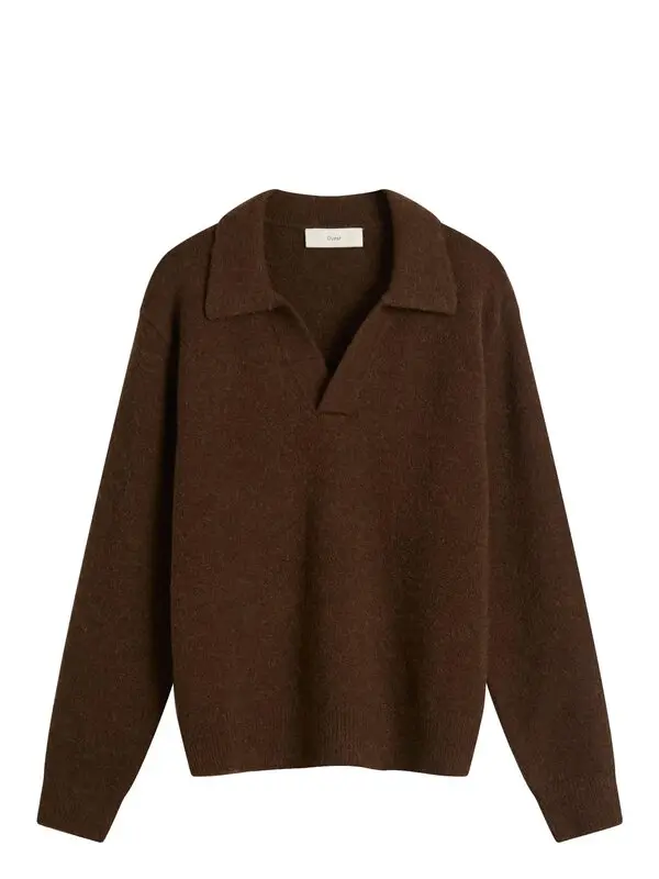 DUNST Open Collar Knit Jumper - Dark Brown