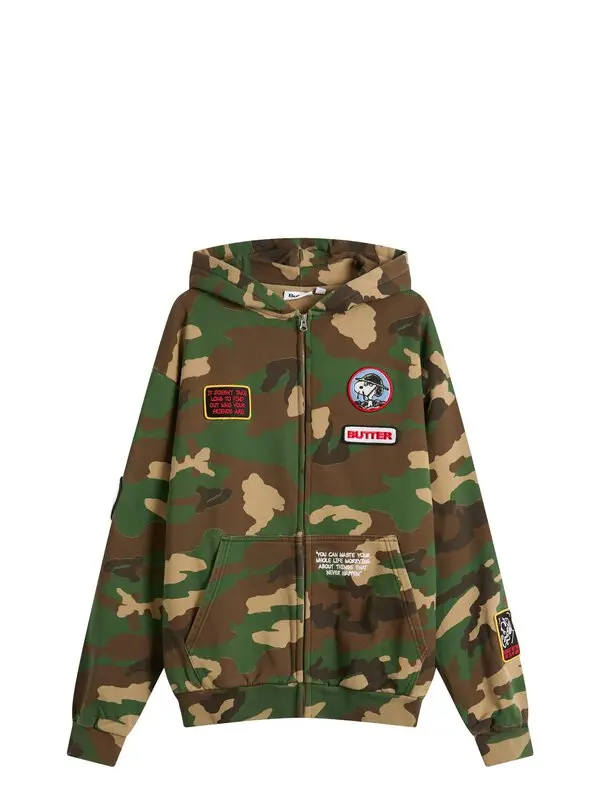 BUTTER GOODS X Peanuts Patches Zip Hoodie - Washed Camo
