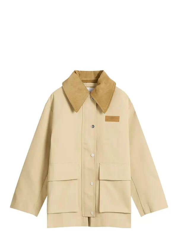 GANNI Heavy Twill Midi Jacket - Pale Khaki