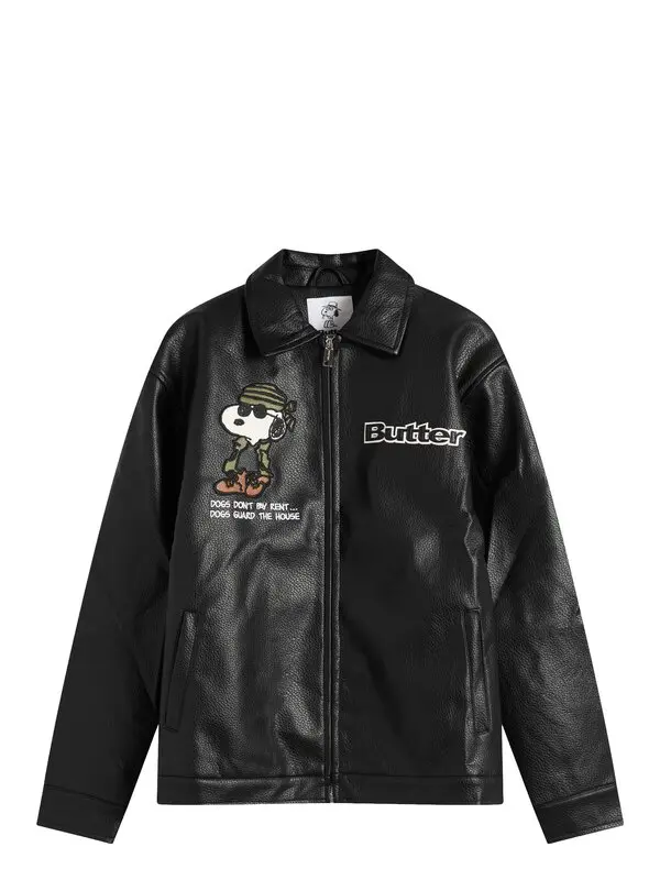 BUTTER GOODS X Peanuts Guard Dog Pu Leather Jacket - Black