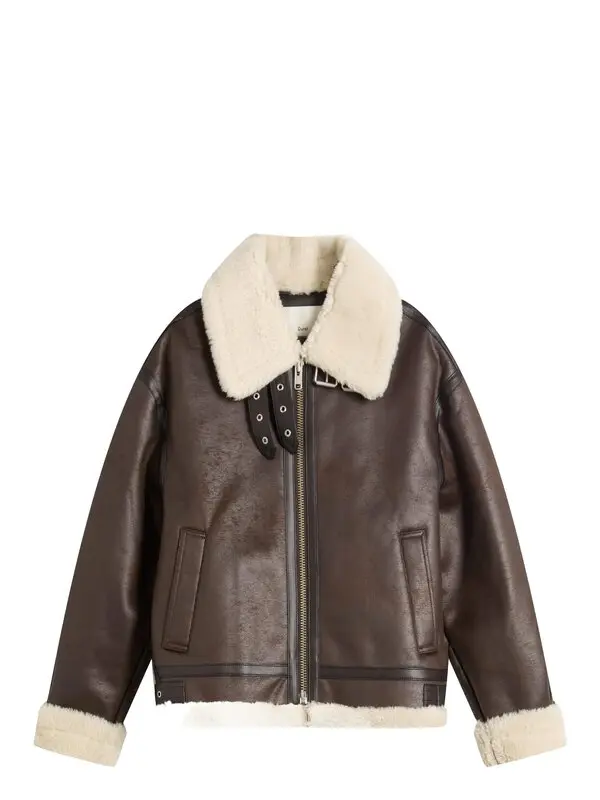 DUNST Oversized Shearling Jacket - Brown
