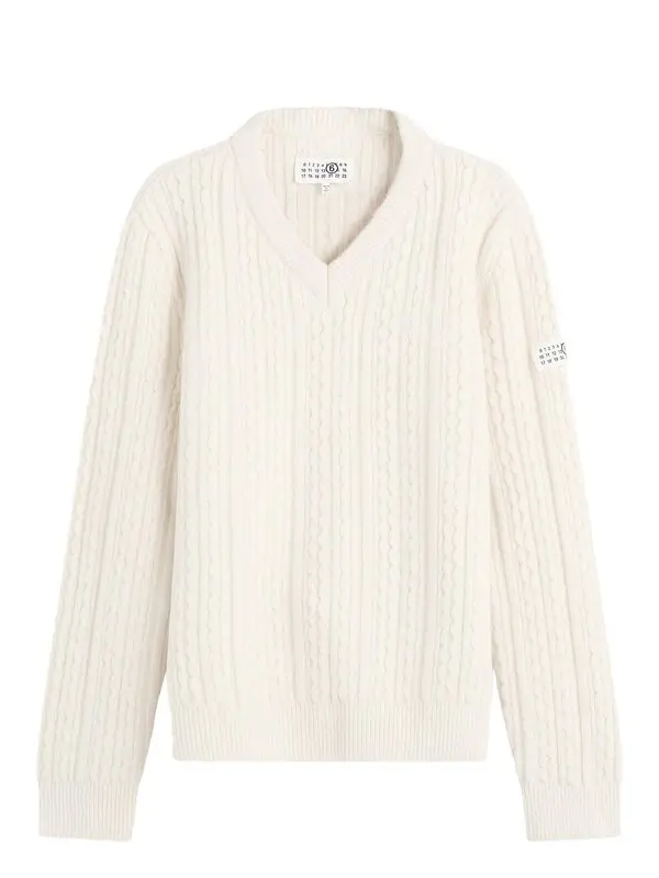 MAISON MARGIELA V-neck Chunky Knitted Jumper - Off White