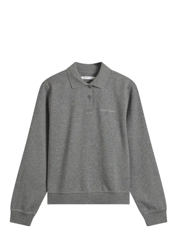 SAMSØE SAMSØE Sadory Long Sleeve Polo Top - Mid Grey Melange