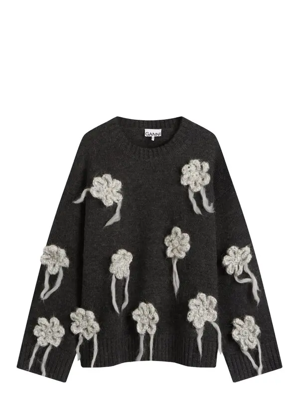 GANNI Crochet Flowers Knitted Jumper - Phantom