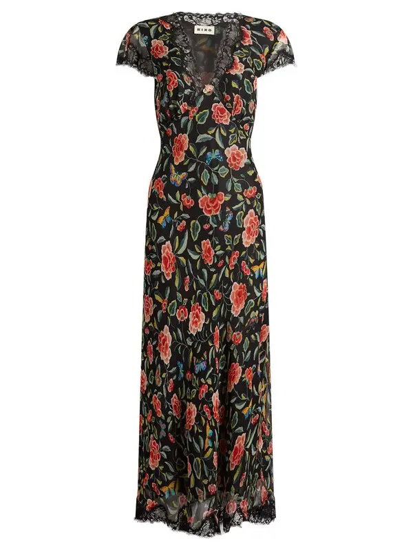 Rixo Clarice Butterfly Floral Midi Dress - Black