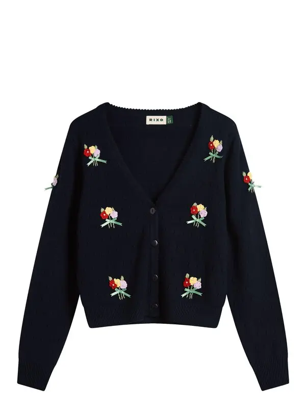 Rixo Merinda Embellished Cardigan - Deep Navy