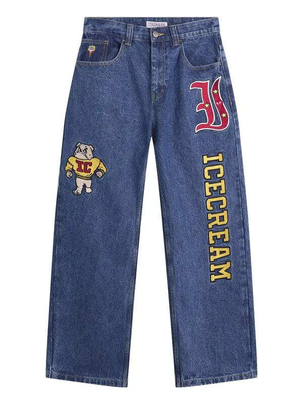 ICECREAM Mascot Denim Pants - Mid Wash Blue