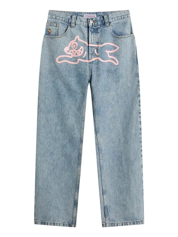 ICECREAM Running Dog Loose Straight Jeans - Heavy Wash Blue