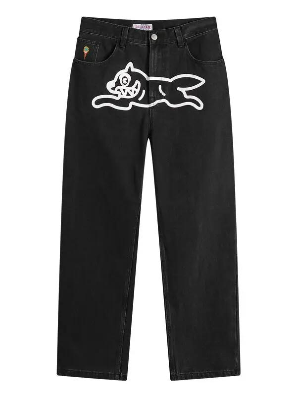 ICECREAM Running Dog Loose Straight Jeans - Black