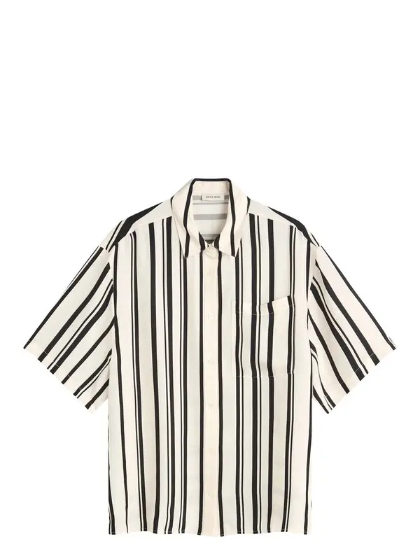 ANINE BING Coco Short Sleeve Stripe Shirt - Ivory/black Monogram Stripe