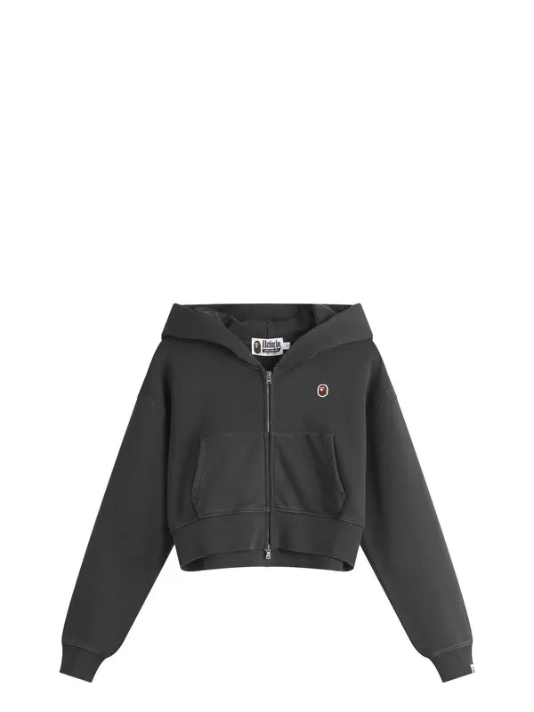 A BATHING APE Pigment Dyed One Point Crop Zip Hoodie - Black