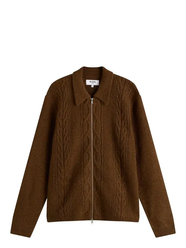 WAX LONDON Friar Zip Knit Jacket - Brown