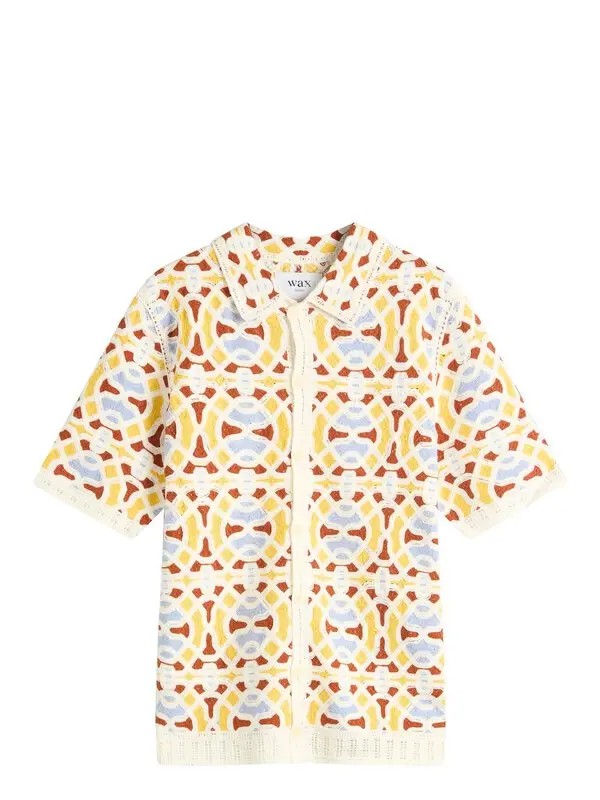 WAX LONDON Dorset Geo Tile Crochet Shirt - Ecru/multi