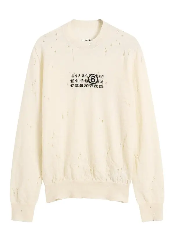 MAISON MARGIELA Numbers Logo Distressed Knitted Jumper - Off White