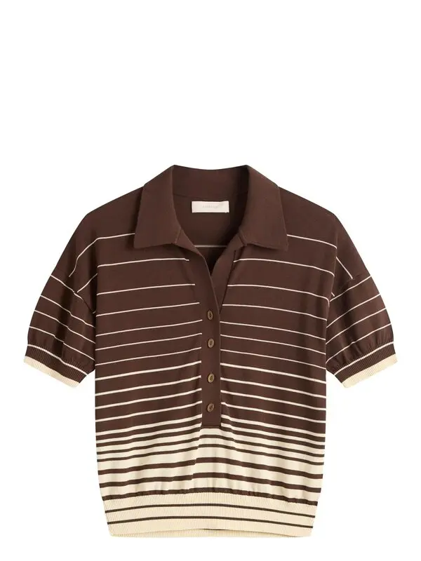 Faithfull The Brand Sable Polo Shirt - Accordion Stripe Brown Beige