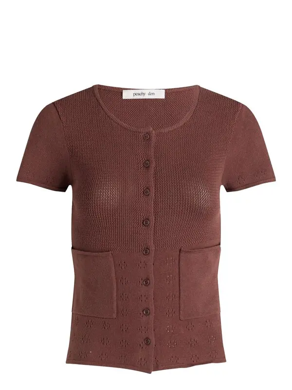 PEACHY DEN Marie Knit Polo Top - Chocolate