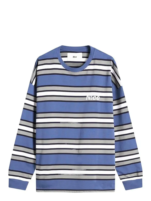 N!CE Border Stripe Long Sleeve T-shirt - Blue