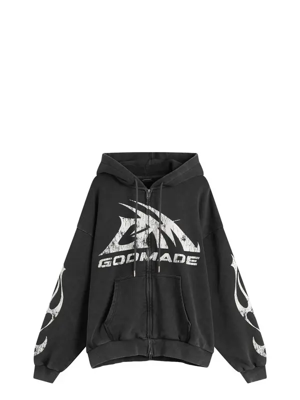 GOD MADE Gm Logo Zip Hoodie - Washed Grey