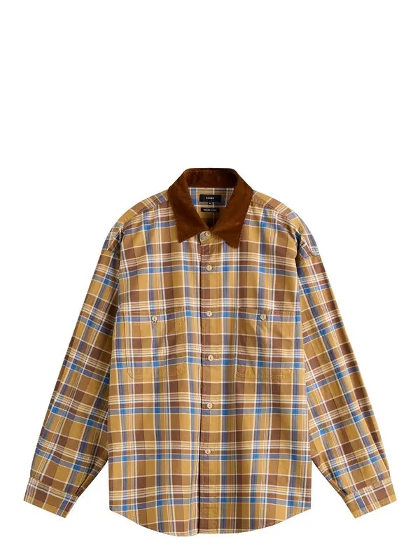 BEAMS Corduroy Collar Check Work Shirt - Beige