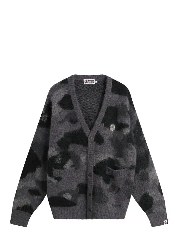 A BATHING APE Colour Camo Mohair Knit Cardigan - Black