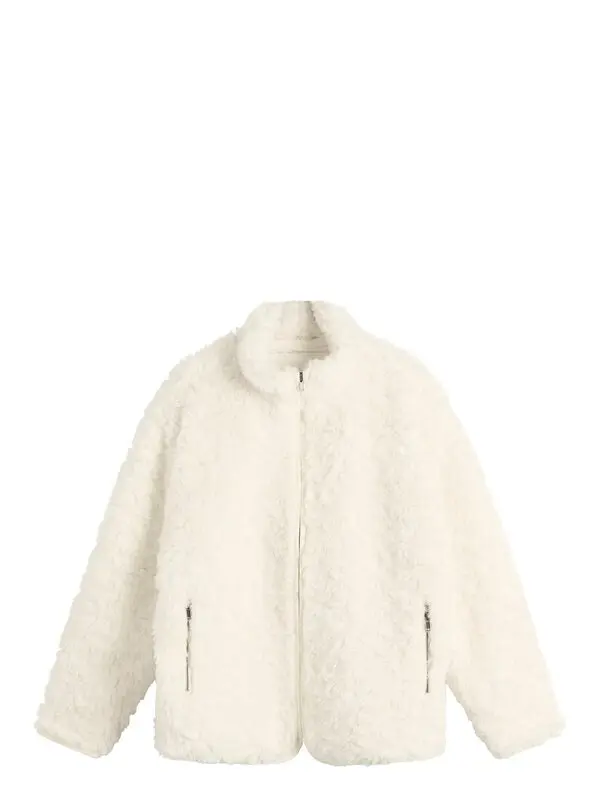 SKIMS Faux Fur Zip-up Jacket - Egret