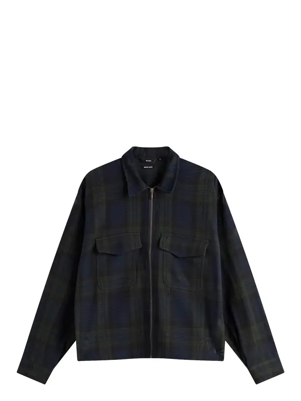 BEAMS Mesh Check Shirt Jacket - Navy