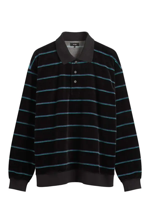 BEAMS Velour Border Stripe Polo - Black