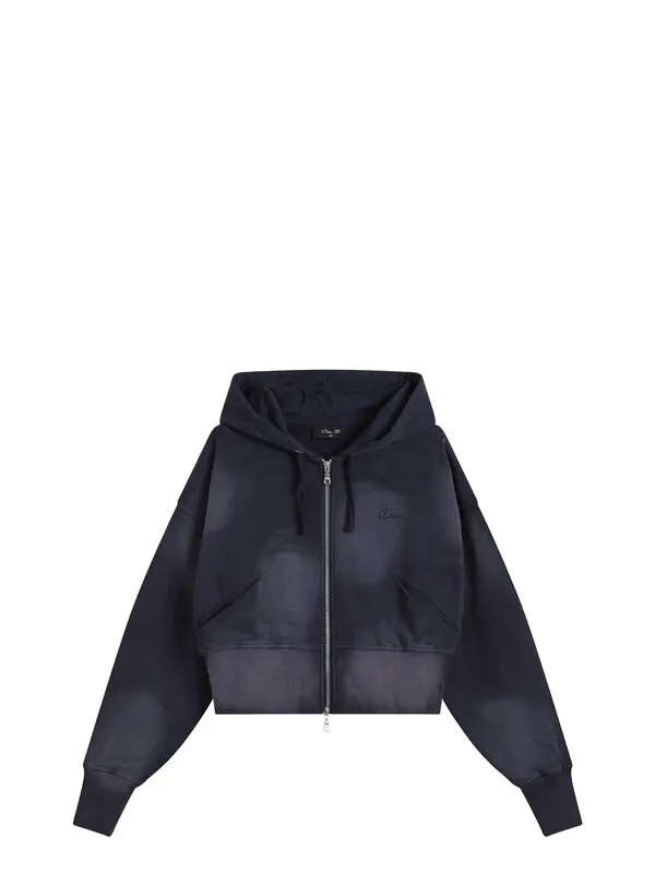 DIME Crop Zip Hoodie - Navy Washed