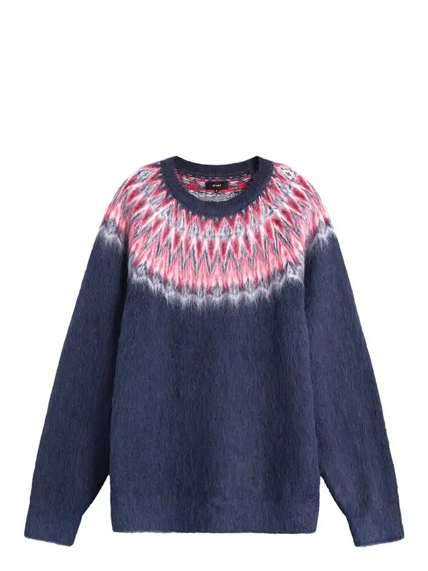 BEAMS Nordic Shaggy Crew Neck Jumper - Navy