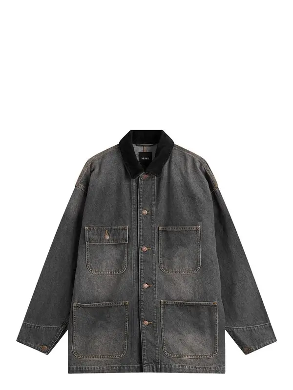 BEAMS Denim Loose Coverall Jacket - Black