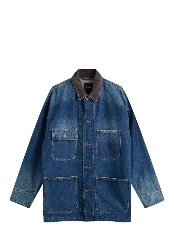 BEAMS Denim Loose Coverall Jacket - Used Indigo