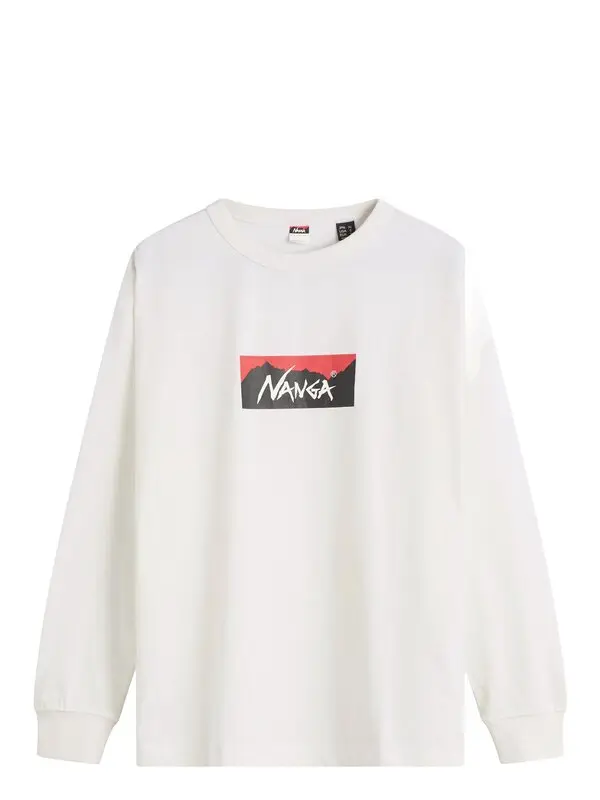 NANGA Eco Hybrid Box Logo Long Sleeve T-shirt - White