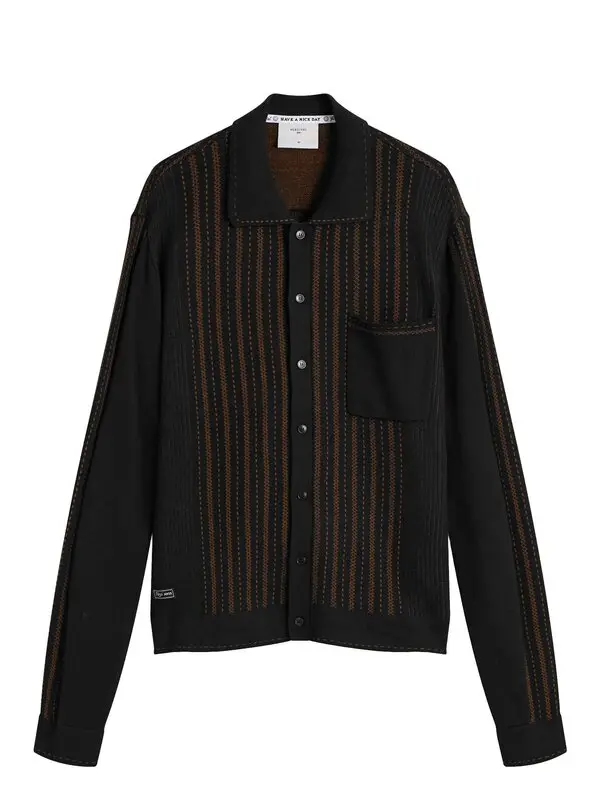 PERCIVAL Appendix Long Sleeve Knitted Shirt - Black/brown