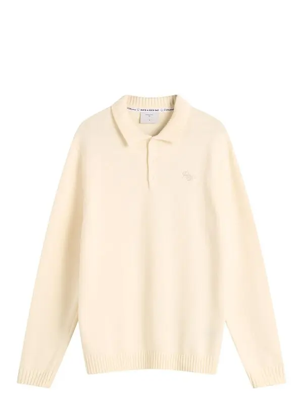 PERCIVAL Verso Long Sleeve Knitted Polo - Ecru