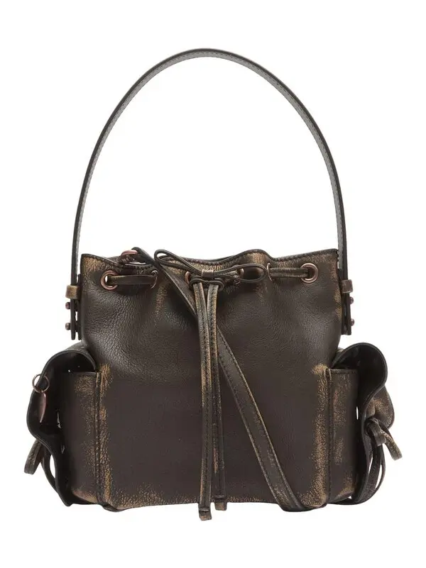 Acne Studios Multipocket Mini Bucket Bag - Dark Brown/beige