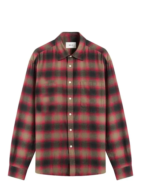 Nn07 Deon Check Flannel Shirt - Red Check