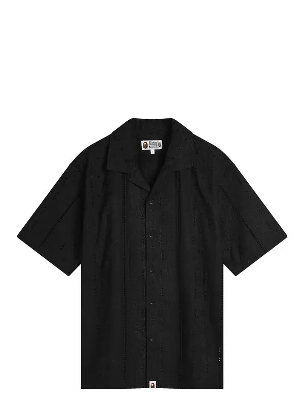 A BATHING APE Embroidery Open Collar Ss Shirt - Black
