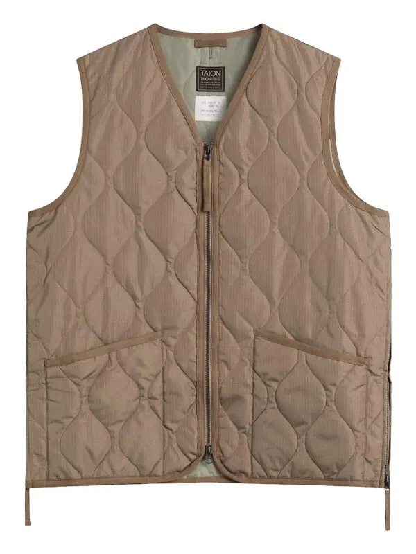 Taion Military V-neck Zip Down Vest - Dark Khaki