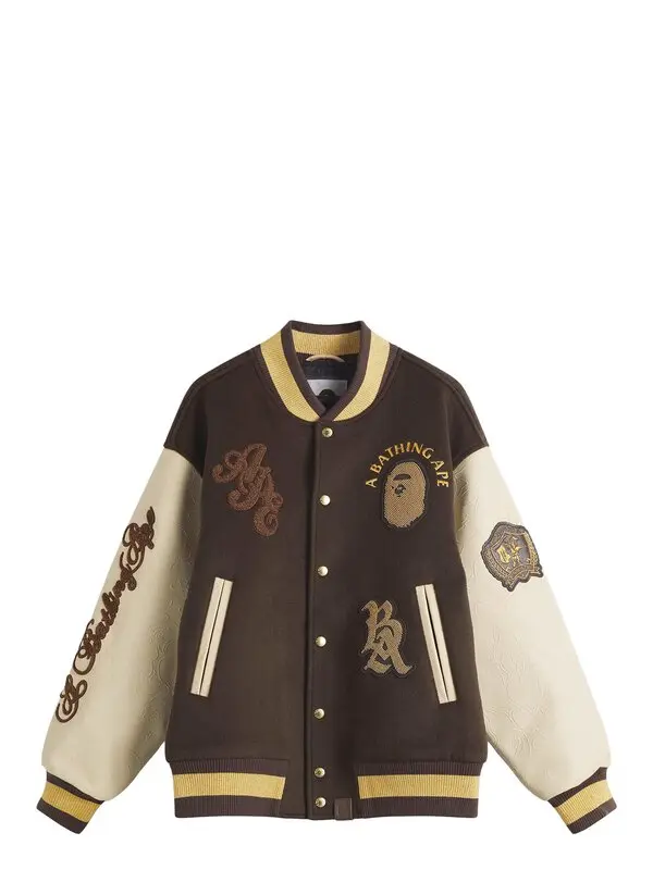 A BATHING APE Line Camoulti Logo Wool Varsity Jacket - Brown