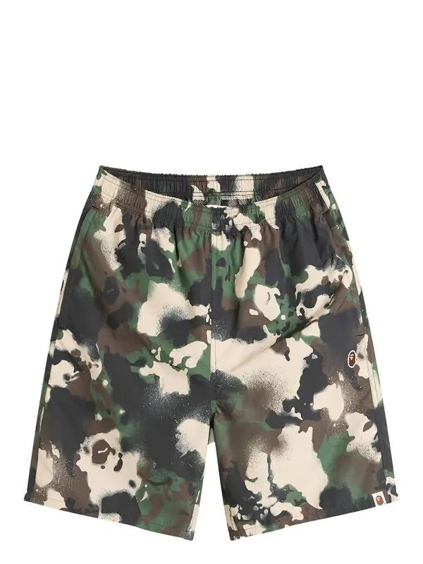 A BATHING APE Map Camo Regular Fit Beach Shorts - Green