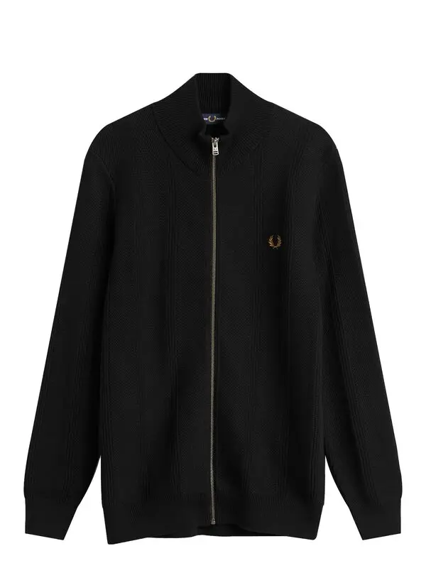 Fred Perry Textured Zip Through Cardigan - Black
