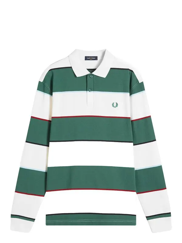 Fred Perry Heavyweight Striped Long Sleeve Polo Shirt - Snow White