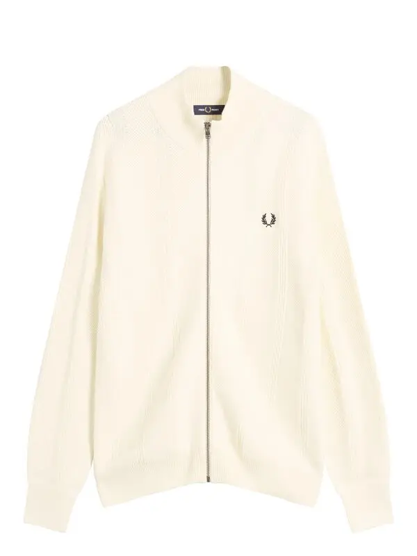 Fred Perry Textured Zip Through Cardigan - Ecru