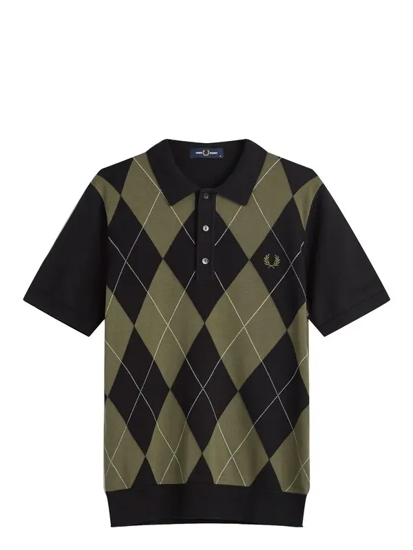 Fred Perry Argyle Knitted Polo Shirt - Black