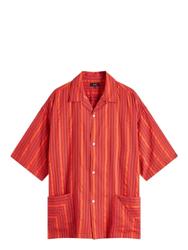 BEAMS Stripe Open Collar Shirt - Red