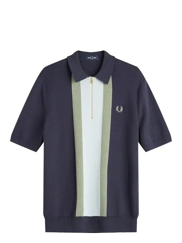 Fred Perry Textured Stripe Knitted Zip Polo Shirt - Dark Airforce