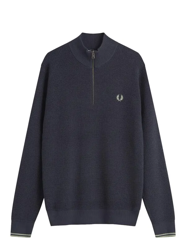 Fred Perry Waffle Zip Jumper - Dark Airforce