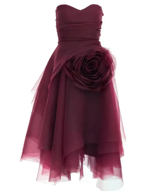 ANA RADU Floral-appliqué Strapless Dress - Red